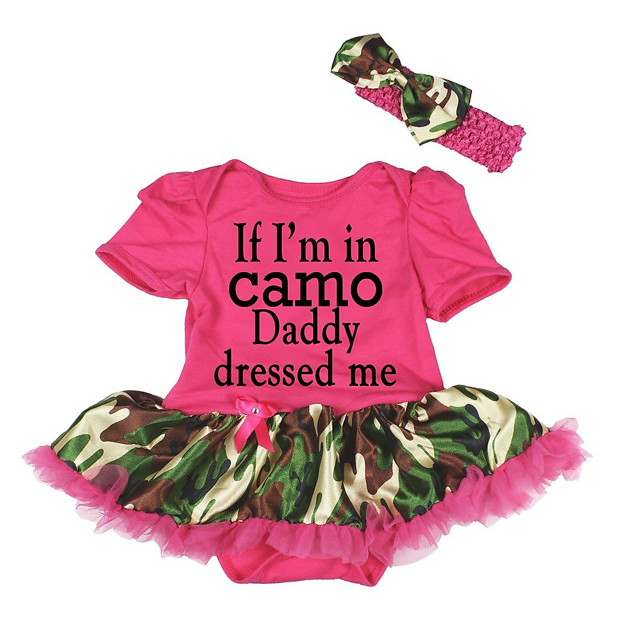 Petitebella If I'm in Camo Daddy Dressed Me Baby Dress Nb-18m (Pink, 3-6 Months)