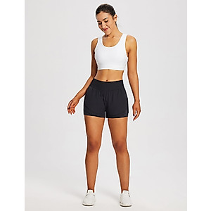 BALEAF Women's Workout Running Shorts 2 in 1 Spandex High Waisted 3" Athletic Shorts with Liner Pockets Black XS