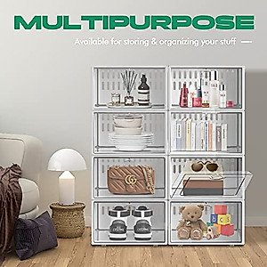 Durable Shoe Boxes Clear Plastic Stackable, Sturdy Hard Plastic Shoe Storage Boxes, Pure Clear Shoe Boxes Stackable, Space Saving Shoe Box Sneaker Storage Shoe Containers Medium Size Shoe Case 12PACK (Clear-8Pack)