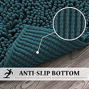 Flamingo P Bath Rug for Bathroom 20x32 Non Slip Bathroom Rug Water Absorbent Washable Rug Mat for Indoor Extrance Feature Extra Thick Bouncy Fluffy Chenille, Dark Teal - 20" x 32"