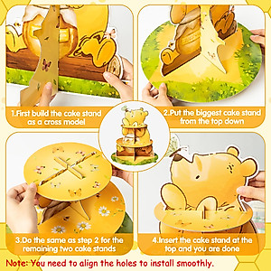 Z1juce Winnie Dessert Holder 3 Tier Winnie Party Dessert Holder Winnie Theme Cardboard Cake Stand for Birthday Party Decorations Winnie Cupcake Display for Boys Girls Birthday Party Supplies