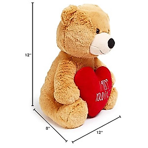 JENVIO Teddy Bear Girlfriend – Miss Your Face 12 Inch Plush – Valentine's Day Teddy Bear for Long Distance Gifts, Boyfriend, Miss You Stuffed Animal, Heart