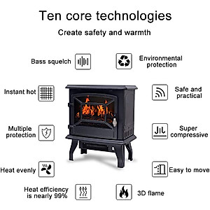 VOMKR Large Electric Stove Fires Freestanding, 1400W Electric Fireplace Heater with Wooden LED Light for Overheating Protection, Red (Color : Red)