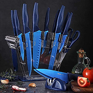 Wanbasion 16 Pieces Kitchen Knife Set Dishwasher Safe, Professional Chef Kitchen Knife Set, Kitchen Knife Set Stainless Steel with Knife Sharpener Peeler Scissors Acrylic Block