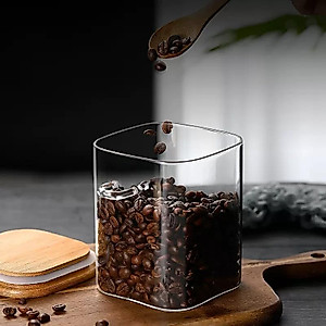 LYCVVVGS Set of 4 Glass Jar With Airtight Lid and Spoon, Glass Canisters for Kitchen, Pantry Organization, BPA Free, Glass Storage Container for Coffee Bean, Spices, Cereal, Tea etc. (Square 800ML*4)