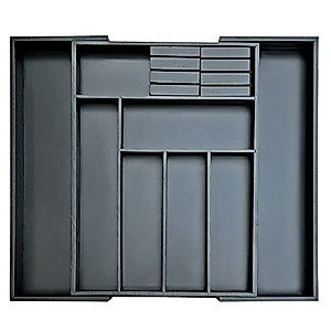 ZHOMA Bamboo Expandable Kitchen Drawer Organizer for Utensils Holder - Silverware Organizer/Utensil Holder and Cutlery Tray with Grooved Drawer Dividers - Black