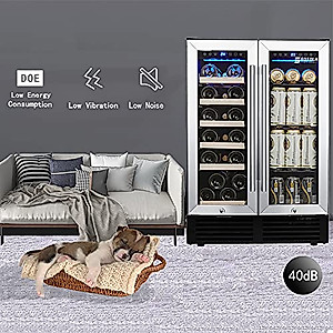 Anwick 24" Wine Cabinet Refrigerator Dual Zone Built-in or Freestanding Refrigerator Home Built-in Wine Cabinet with Stainless Steel Tempered Glass Door and Temperature Memory