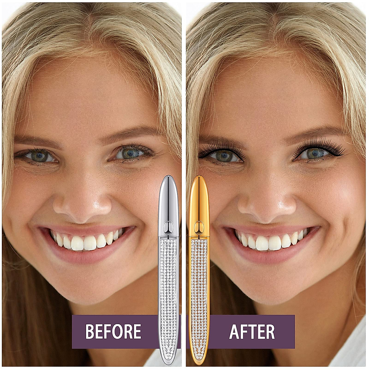 Maitys 4 Pieces Self-Adhesive Eyeliner 2 in 1 Eye Liner Pen Diamond Glitter Liquid Eyeliner No Glue No Magnetic Liquid Eyeliner Pen Waterproof Long LastingFV