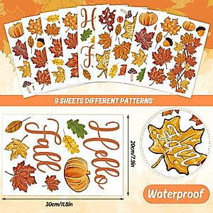 JarThenaAMCS 9 Sheet Thanksgiving Wall Stickers Fall Adhesive Oil Painting Maple Leaf Pumpkin Acorn Wall Decals Removable Mural Wall Decor for Home Classroom Autumn Supplies