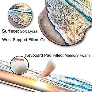 Mouse Pad and Keyboard Wrist Rest Support, with Non-Slip PU Base,Gel Mouse Pad with Coaster,Pain Relief for Gaming, Computer,Office -Beach