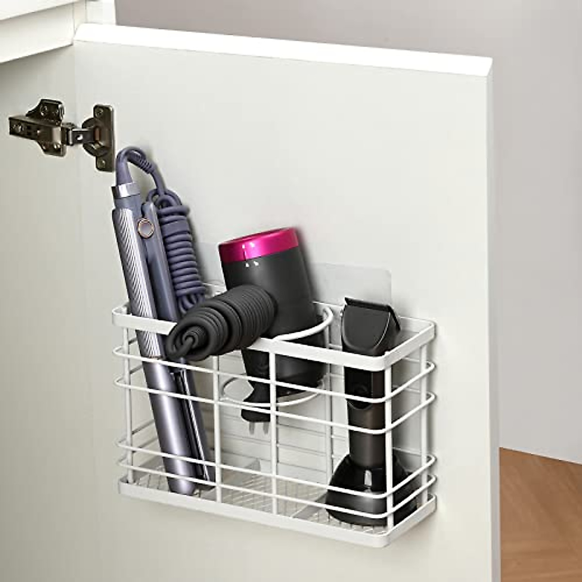 Wetheny Hair Tool Organizer - Hair Dryer Holder 5 Adjustable Height,Bathroom Organizer Cabinet Door/Wall Mounted for Hair Dryer,Curling Iron,Hair Straightener,Brush（White）