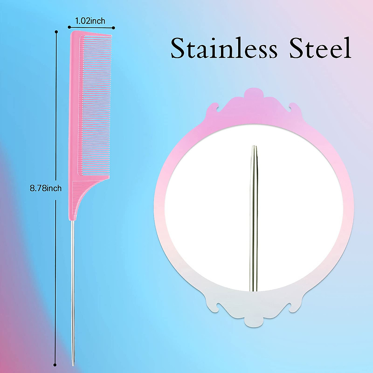 Geiserailie 3 Pcs Slick Back Hair Brush Set Bristle Brush Edge Control Teasing Comb for Women Black Hair(Light Pink)