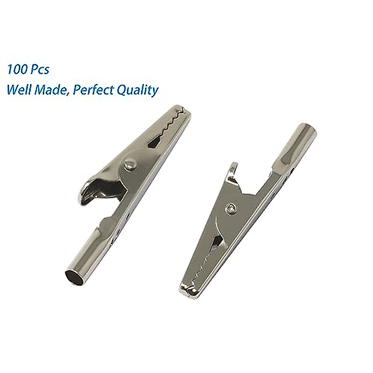 iexcell 100 Pcs 2 Inches / 51 mm Steel Alligator Clips Crocodile Clamps, Silver Tone Nickel Plated, Come in a Plastic Case