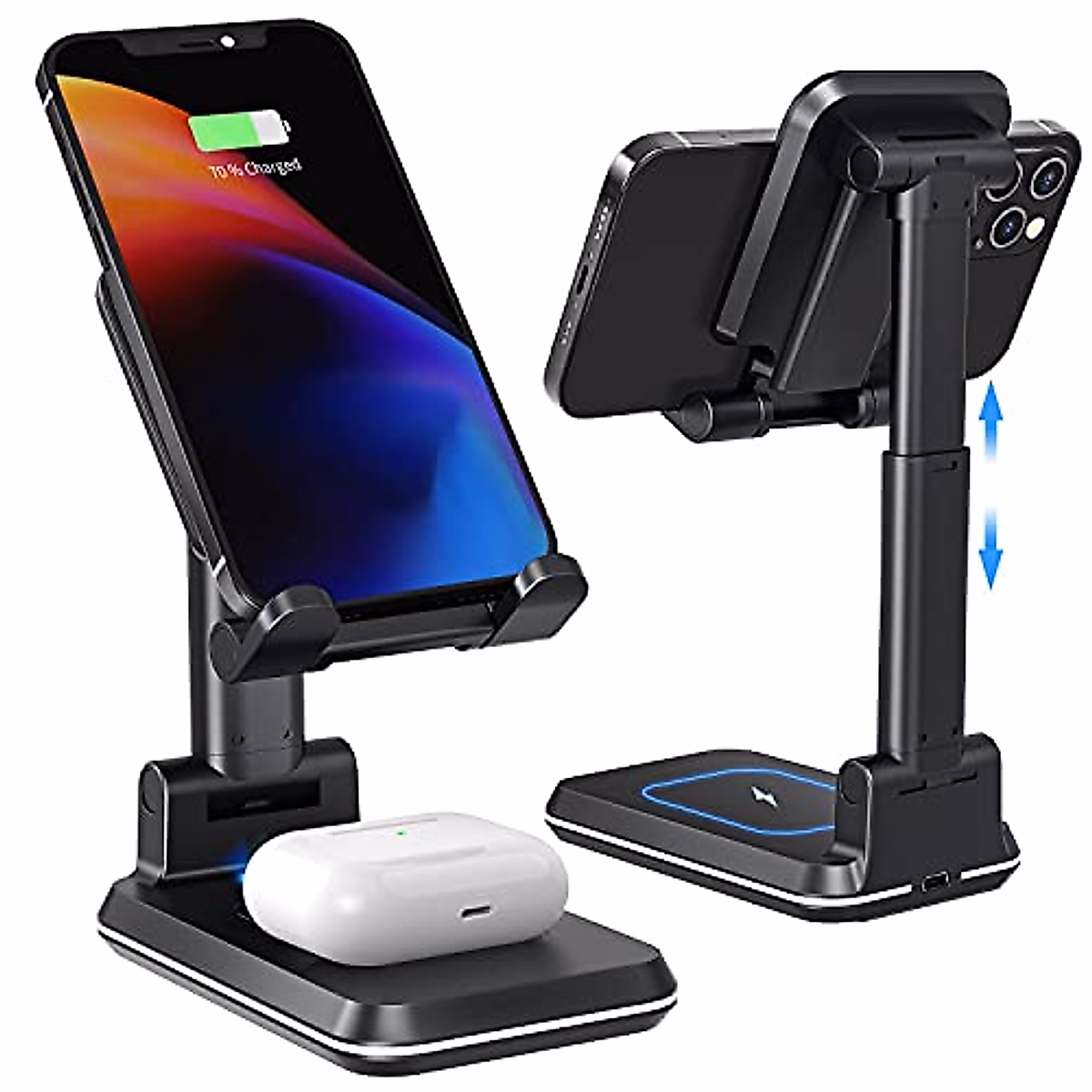 Tiluza Wireless Charger, 2 in 1 Dual Wireless Charging Stand, Adjustable Phone Holder for Desk 10W Qi Fast Charger Compatible with iPhone 13/12/11/Pro/Xs/Max/XR/X AirPods, Samsung S21/S20/S10/S9/Note