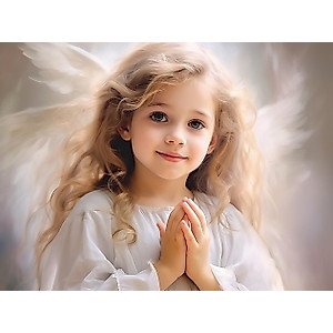 DIY 5D Full Drill Little Angel Girl Wing Picture Landscape Square Diamond Art Painting by Number Kits Religious for Adults & Crystal Rhinestone Cross Stitch for Wall Decor Gift (40x30cm/16x12in)