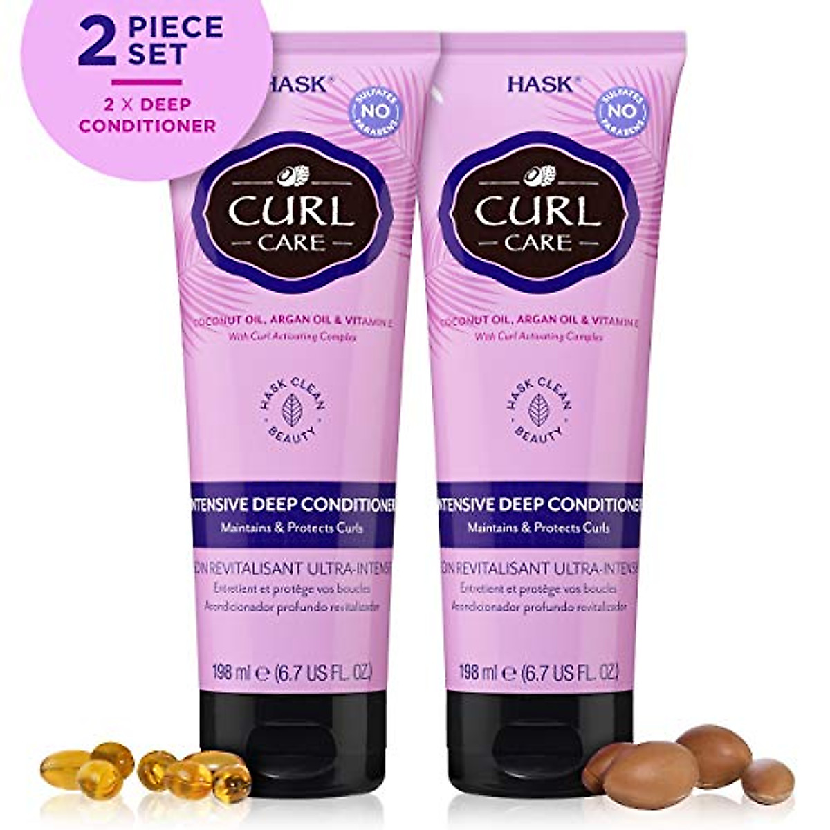 HASK CURL CARE Intensive Deep Conditioner Treatments for curly hair- vegan formula, cruelty free, color safe, gluten-free, sulfate-free, paraben-free - Pack of 2