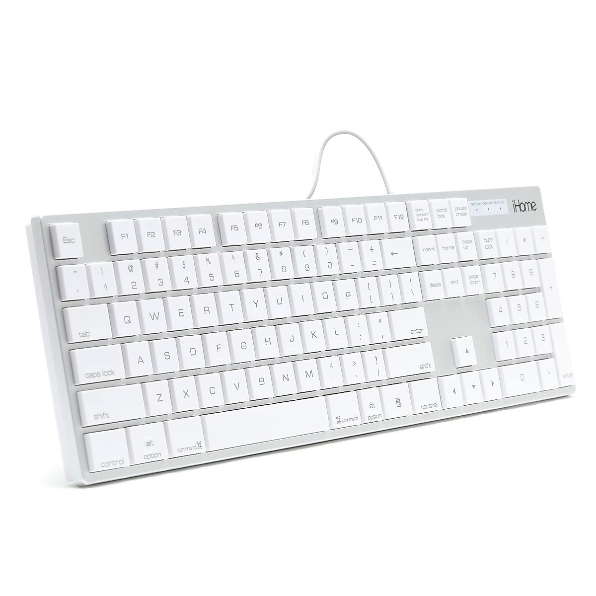 iHome Full Size Wired Keyboard - Compatible with Apple iOS or Windows - Sleek Mac and iMac Style Design - Desktop PC or Laptop