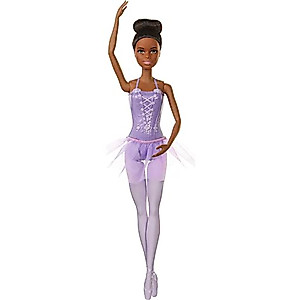 Barbie Ballerina Doll in Purple Removable Tutu with Black Hair in Top Knot, Brown Eyes, Ballet Arms & Sculpted Toe Shoes