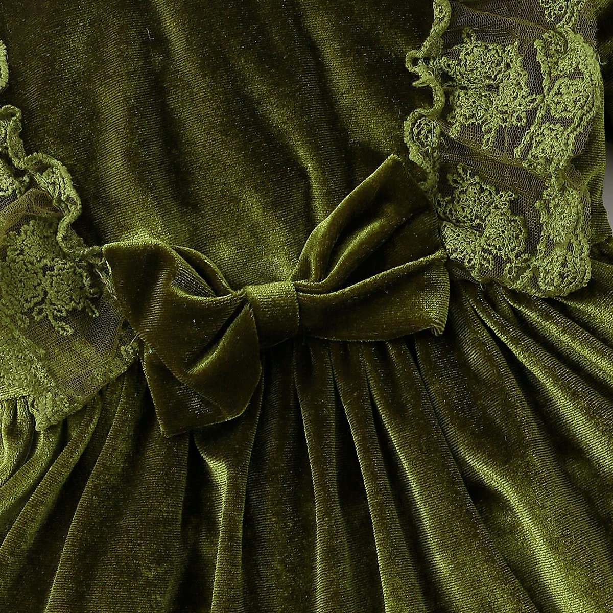 AFAVOM Toddler Baby Girls Velvet Tutu Dress with Headband Fall Winter Outfits Kids Lace Long Sleeve Princess Birthday Party Christmas Dresses Vintage Casual Holiday Playwear Clothes Green 6-9 Months