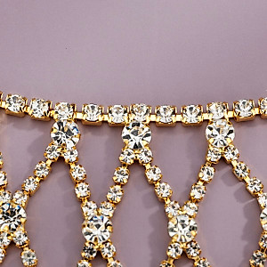 Xerling Iced Out Rhinestones Bracelets Finger Ring Women's Hand Harness Bridal Hand Chains Bracelets for Girls Gold Hand Accessories (Gold)