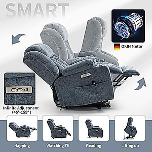 Trustyue Power Lift Recliner Chair for Elderly, Lift Chair with Full-Body Massage and Heat, Hand Remote Control, Upgraded Powerful Motor, USB Ports, Stainless Steel Cup Holders, Chenille Blue