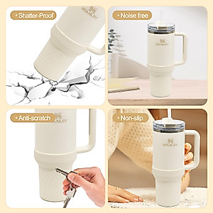 Guacalloon Silicone Boot for Stanley Cup 40oz Quencher, Beige Boot Sleeve Cover Fit with Stanley H2.0 and Quencher Adventure Tumbler Accessories (40 oz, Beige)