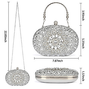 fannos Rhinestone Evening Clutch Purses for Women, Party Crystal Purses Diamond Handbag Weddings Formal Bag (A Silver)