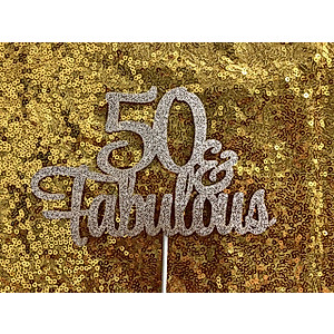 50 and Fabulous Cake Topper Rose Gold Glitter 50 Birthday Cake Topper, Fifty and Fabulous Cake Topper 50th Birthday Cake Topper for Women