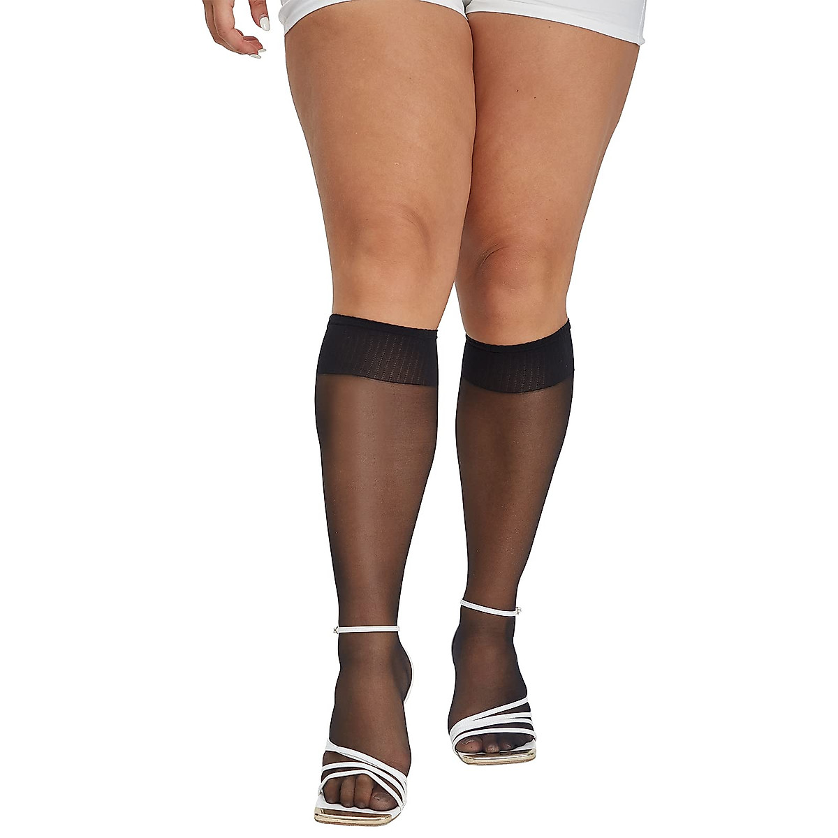 MANZI Plus Size Lady's Knee High Sheer Stockings for Women 6 Pairs Pack(Black,XL-XXL)