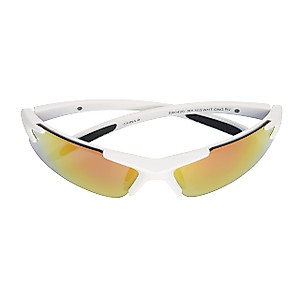 Rawlings Base Runner Youth Baseball Sunglasses, Shiny White/Orange Mirror, 66mm