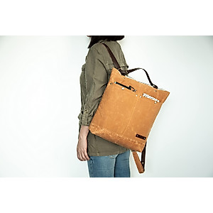 Small Convertible Totepack/Minimalist Slim Everyday Travel Daypack Women/ 14 Inch Laptop Backpack/ 8 Pocket College Bookbag/Waterproof Lining/Waxed Canvas & Leather/Urbanist (Pecan Brown)