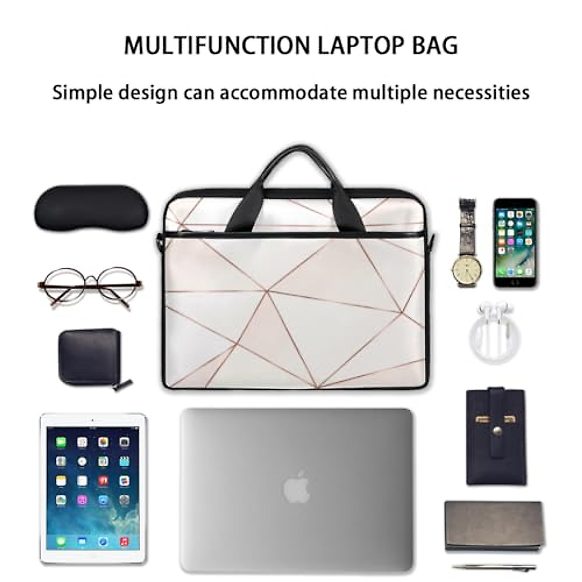 Geometric Brick Laptop Computer Bag Waterproof Shoulder Messenger Bag 13-15 inch Durable Laptop Tote Bag with Shoulder Strap Handle Lightweight Crossbody Briefcase