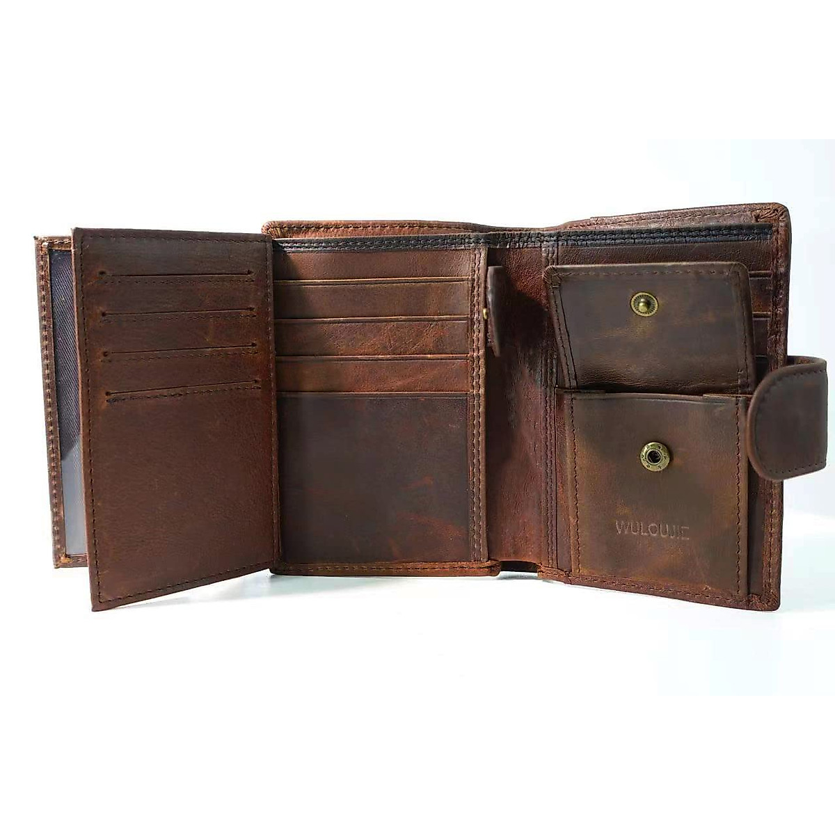 WULOUJIE Leather Wallet For Men, Travel Large Capacity Rfid Blocking Wallet, Bifold Wallets Can Be Hold Many Credit Card（coffee）