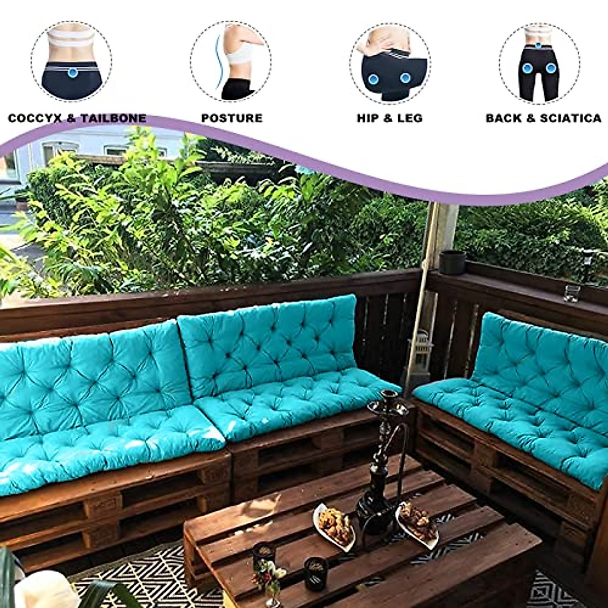 Dttra Replacement Cushions for Swing, Garden Bench Seat Cushion, Waterproof Swing Replacement Cushions with Backrest and Ties, Outdoor Porch Patio Swing Non-Slip Chairs Pad (E, 40 x 60in), Lake Blue
