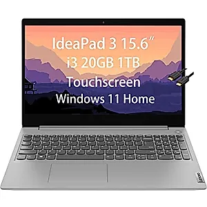 Lenovo IdeaPad 3 15.6" Touchscreen Business Laptop (Intel Core i3-1115G4, 20GB RAM, 1TB PCIe SSD, (Beats i5-8265U)) Wi-Fi 6, Webcam, IST HDMI Cable, Win 11 Home - 2023 Model