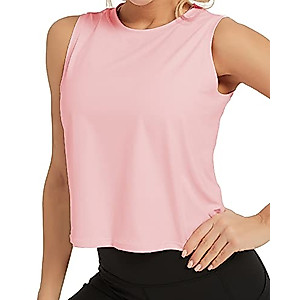 Stelle Women's Workout Tops Sleeveless Yoga Tank Tops Running Gym Crop Tops (Pink,M)