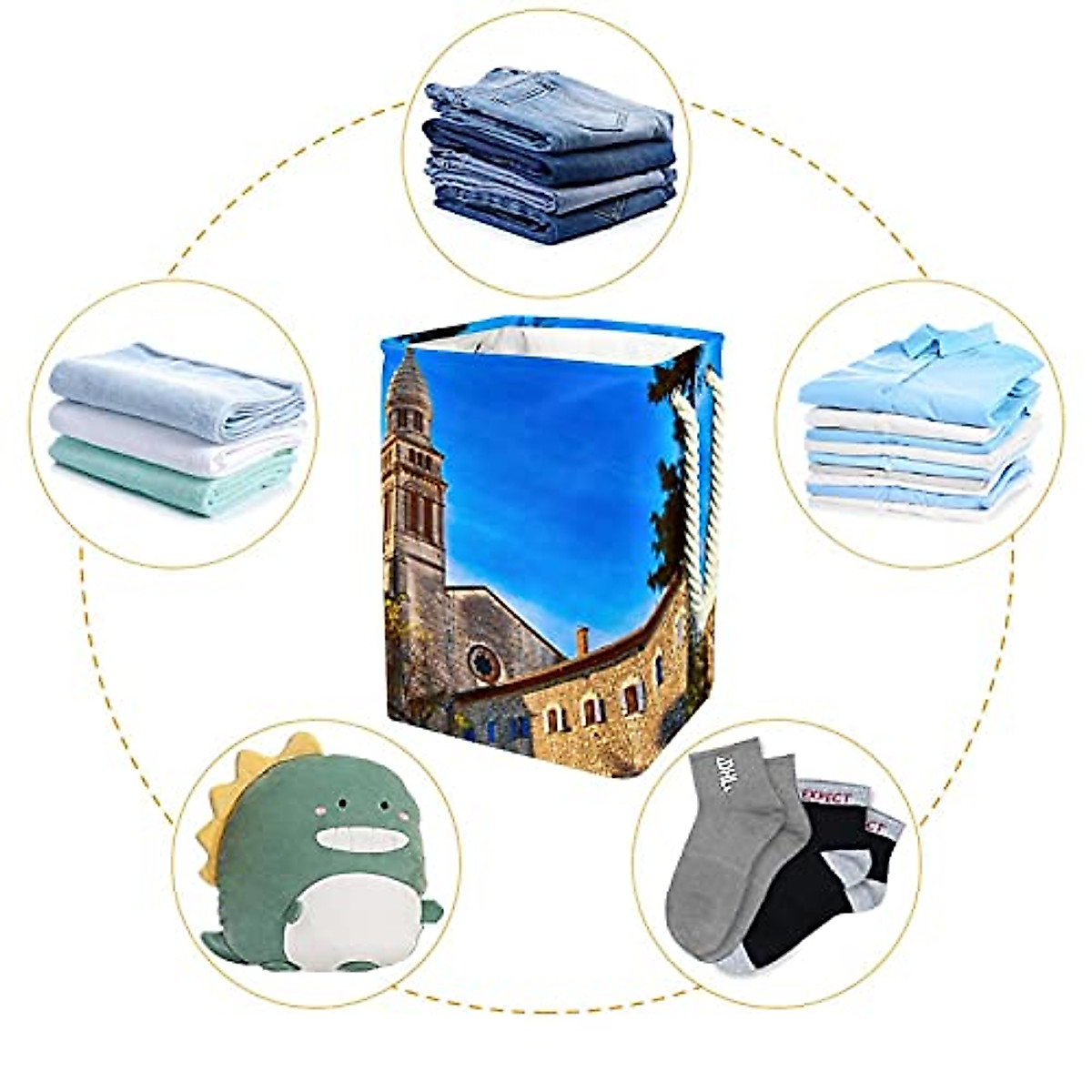 Inhomer Laundry Hamper Church Collapsible Laundry Baskets Firm Washing Bin Clothes Storage Organization for Bathroom Bedroom Dorm