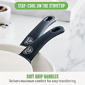 GreenLife Soft Grip Healthy Ceramic Nonstick 16 Piece Kitchen Cookware Pots and Frying Sauce Saute Pans Set, PFAS-Free with Kitchen Utensils and Lid, Dishwasher Safe, Black and Cream