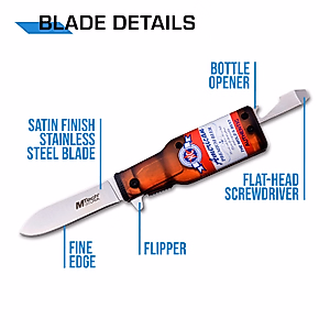 MTECH USA – Spring Assisted Folding Knife – Stands Upright – American Beer Knife - Stainless Steel Blade w/ABS Handle Shaped Like a Bottle, Bottle Opener, Screwdriver, Pocket Clip - EDC – MT-A1195A