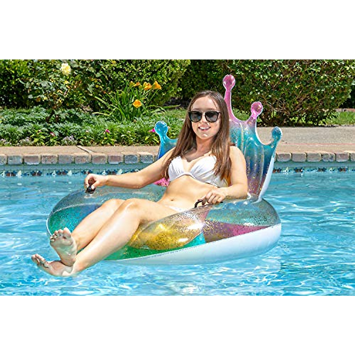 Poolmaster Swimming Pool Float Rainbow Glitter Tiara Tube, Multi Large