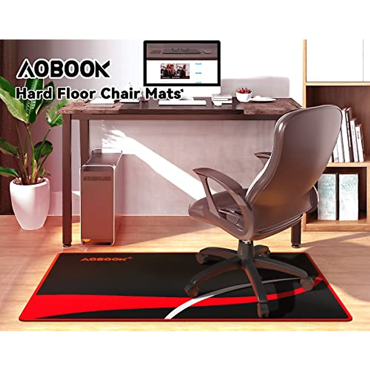 AOBOOK Gaming Chair Mat for Hardwood Floor, 36"x48" Office Chair Floor Mat for Hardwood/Tile, Large Anti-Slip Floor Protector with Double-Sided Tape for Home Ofice, Red