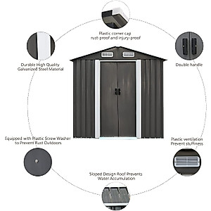 6' x 4' Outdoor Storage Shed, Outdoor Metal Storage Sheds with Sliding Door for Bike, Garden Shed Small Tool Outside Storage Cabinet for Backyard, Patio, Lawn, Spire