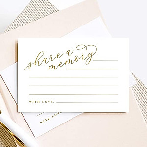 Bliss Collections Share a Memory Cards, Gold Foil, Cards for Weddings, Showers, Birthdays, Celebration of Life, Funeral, Retirement, Going Away and Graduation Memories, 4"x6" (Pack of 50)