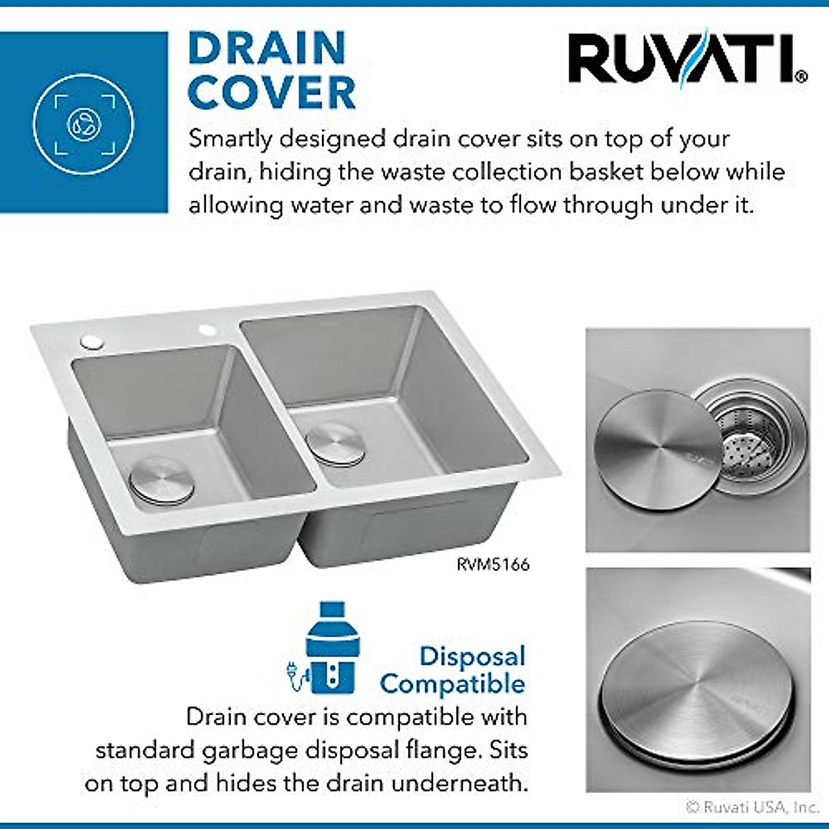 Ruvati 33 x 22 inch Drop-in Topmount Kitchen Sink 16 Gauge Stainless Steel 60/40 Double Bowl - RVM5166