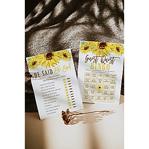 Your Main Event Prints Sunflower Bridal Shower Bachelorette Games - He Said She Said, Find The Guest Quest, Would She Rather, Phone Game - 25 Games Each, Printed Front and Back, 1 Game Per Side