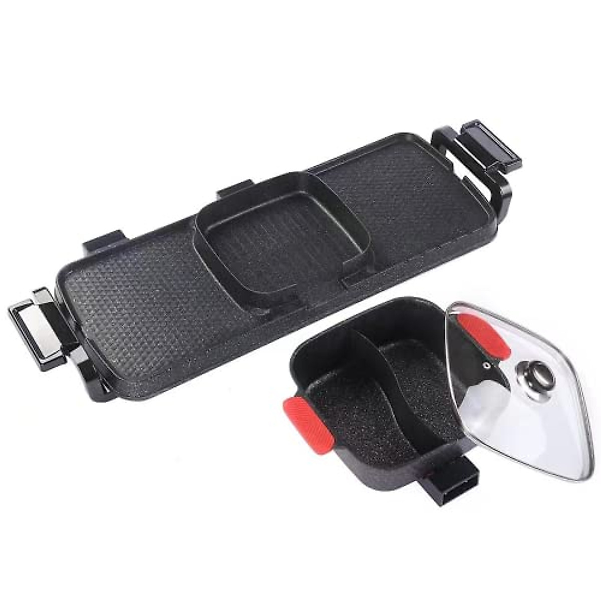 Soup N Grill V3 Hotpot Grill Combo, Indoor Korean BBQ, Shabu Shabu Electric Hot Pot with Divider, Portable with Free Strainer Scoops, Extra Long Chopsticks, Tongs, Cloths, Smokeless Grill