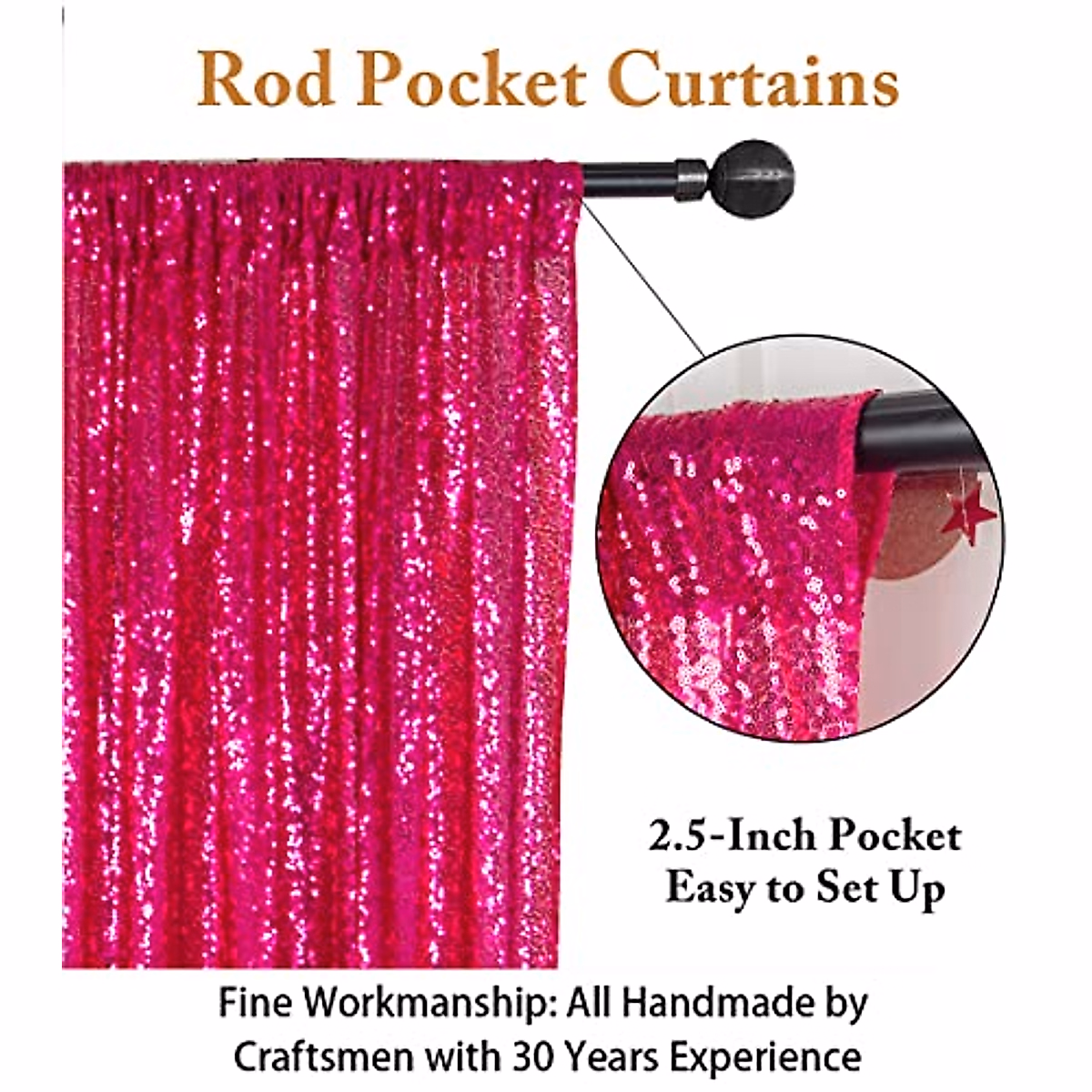 Fuchsia 2FTx7FT 1PC Photo Booth Wedding Props-Sequin Fabric Backdrops Sweets for Weddings Party Curtains Decorations-60x215CM 1 Panel Hot Pink Curtain