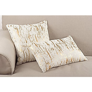 SARO LIFESTYLE 1612.GL1422B Distressed Metallic Foil Design Cotton Down Filled Throw Pillow, 14" x 22", Gold