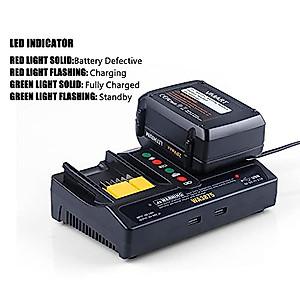 20V WA3875 Charger Replacement for Worx 20 Volt WA3770 Dual-Port Battery Charger with LED Indicator, Compatible with Worx 20V Li-ion Battery WA3520 WA3525 WA3575 WA3578 WA3512 WA3522 WA3671