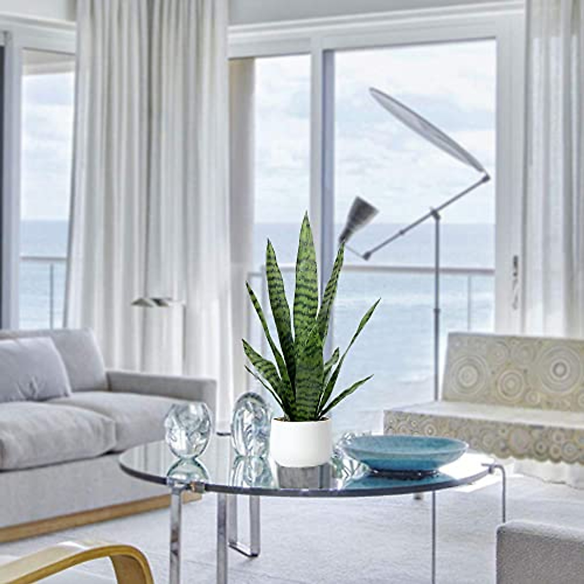 Bird Fiy Artificial Snake Plant 22" Faux Agave Fake Sansevieria Artificial Potted Plants for Indoor and Outdoor Home Office Décor (White Pot)